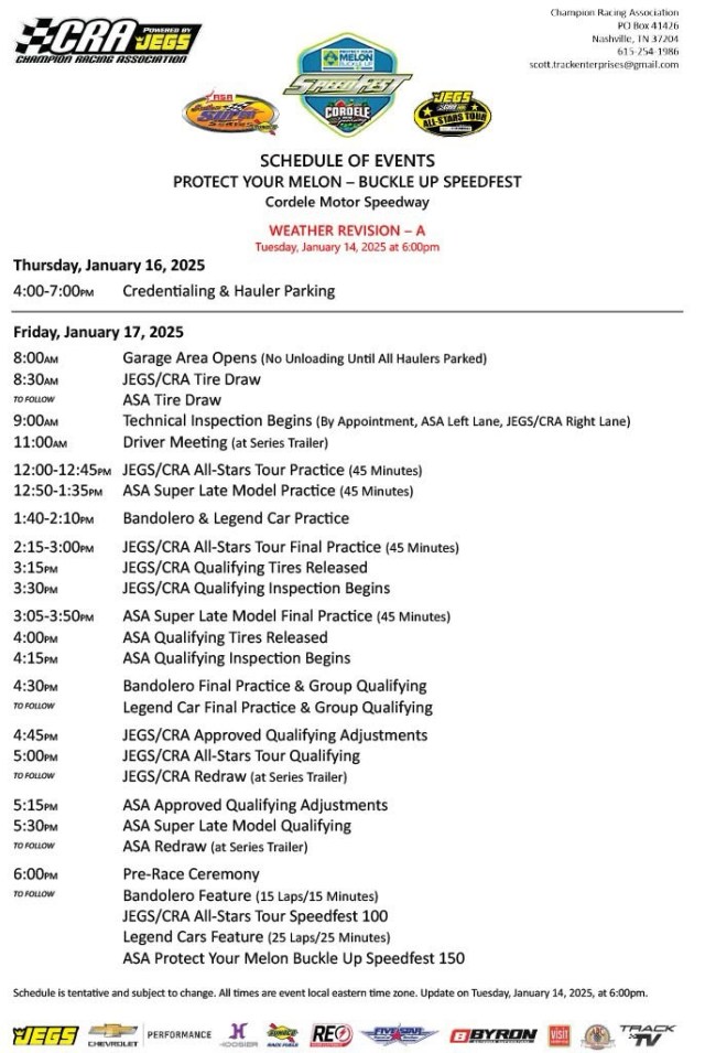 2025 SpeedFest at Cordele Moved to Friday, January 17th – Liberty ...